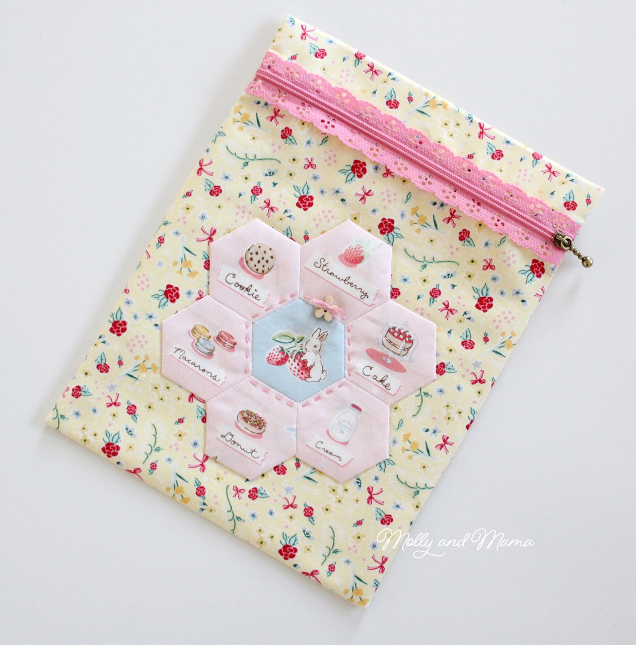 Make a Lace Zipper Pouch with a Hexagon Flower - Molly and Mama