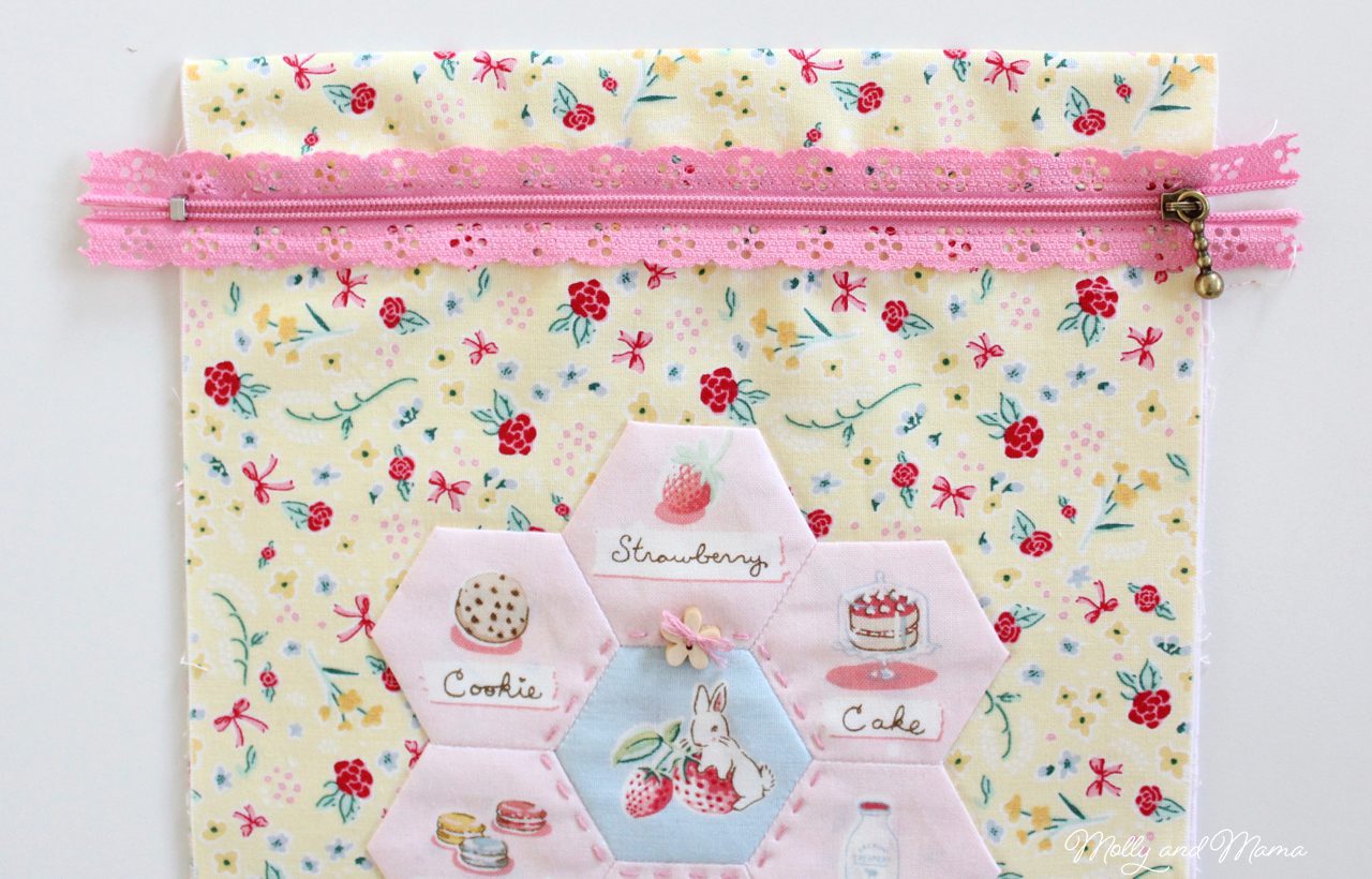 Make a Lace Zipper Pouch with a Hexagon Flower - Molly and Mama