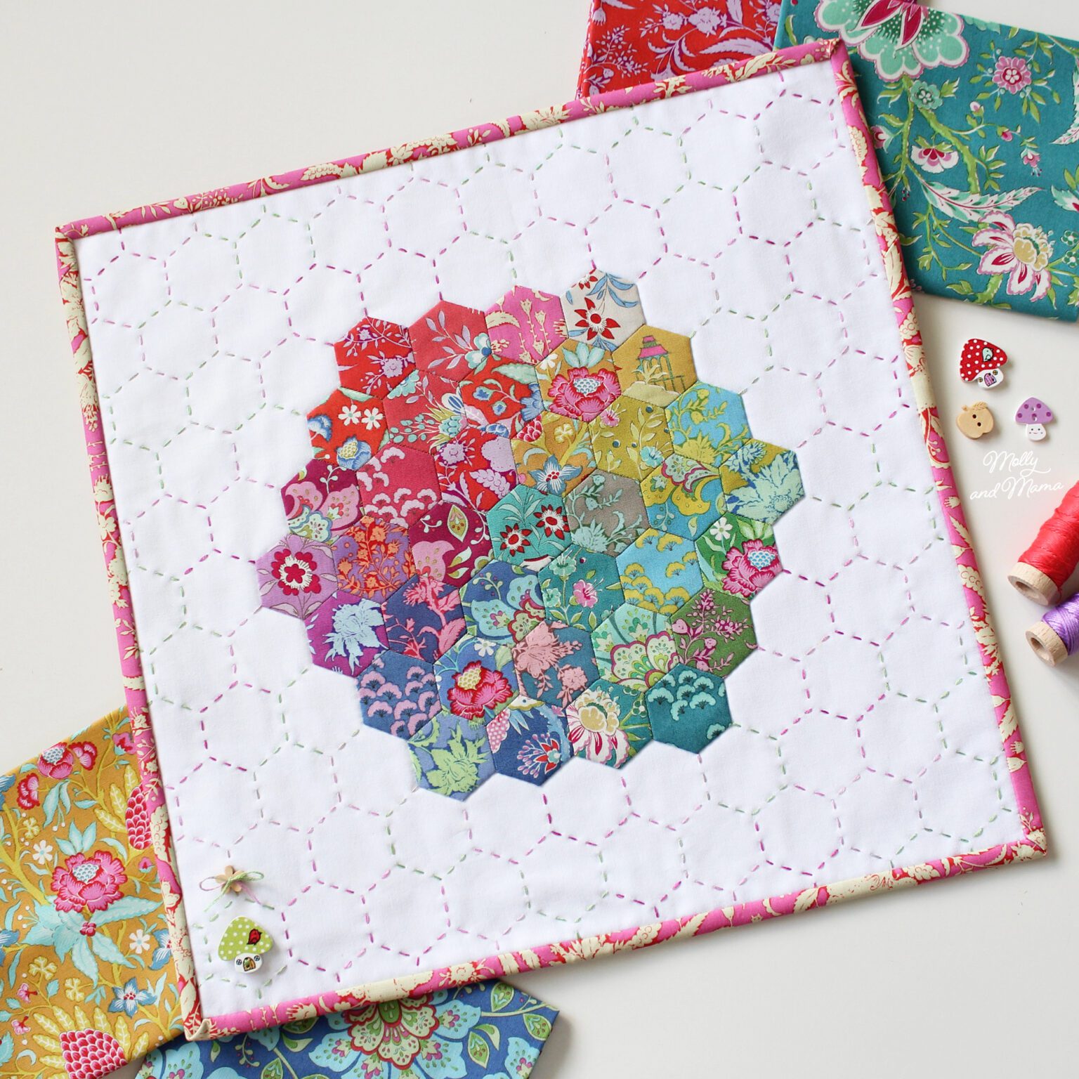Tilda Bloomsville and the Hettie Hexie Mini Quilt - Molly and Mama